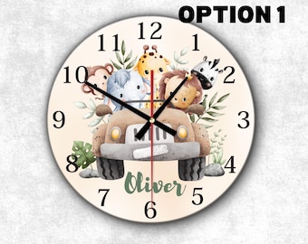 Lion Safari Animals Clock Wall Personalized Nursery Clock Baby Room ...