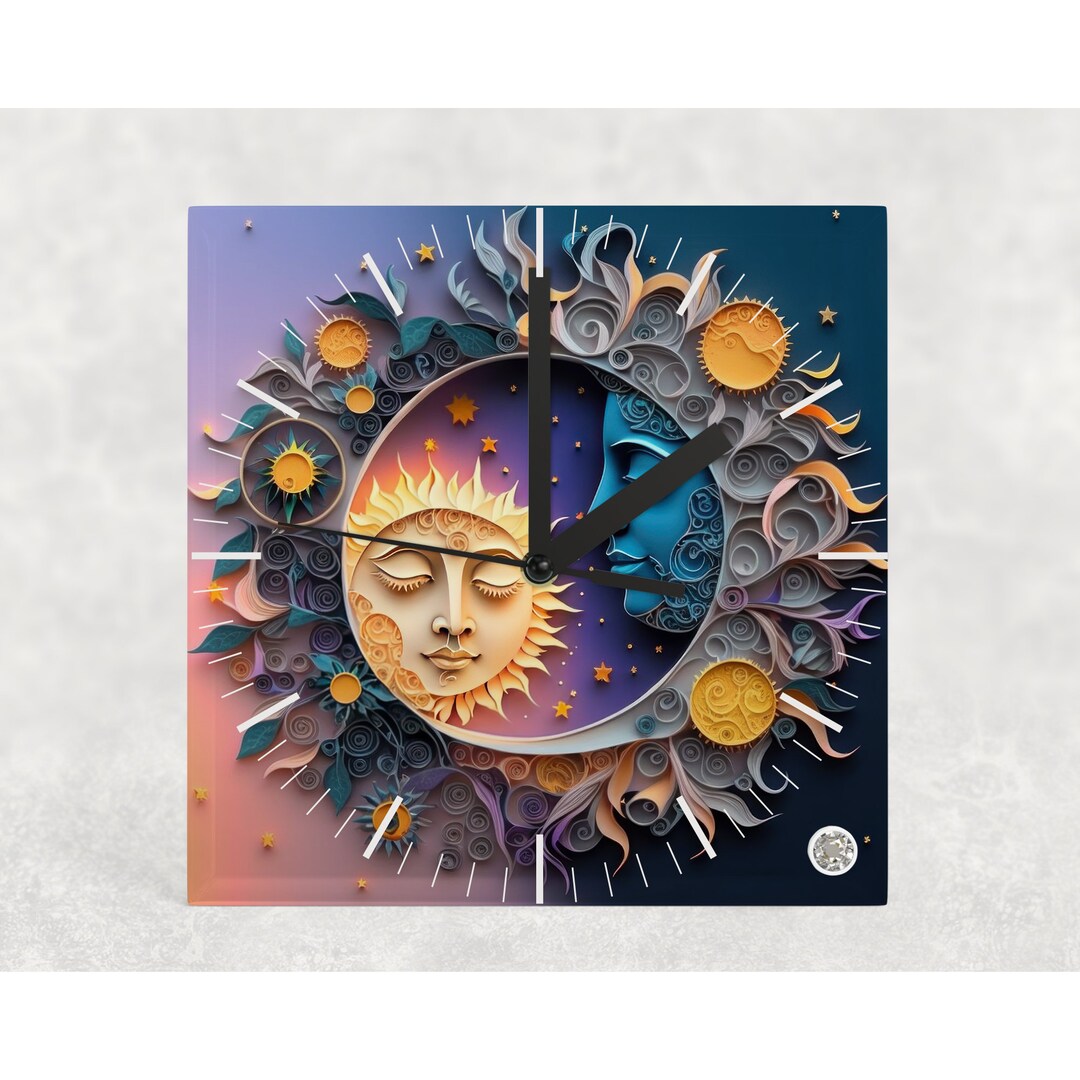 Sun and Moon Glass Desk Clock Space With Cosmic Charm Home Decor Accent ...