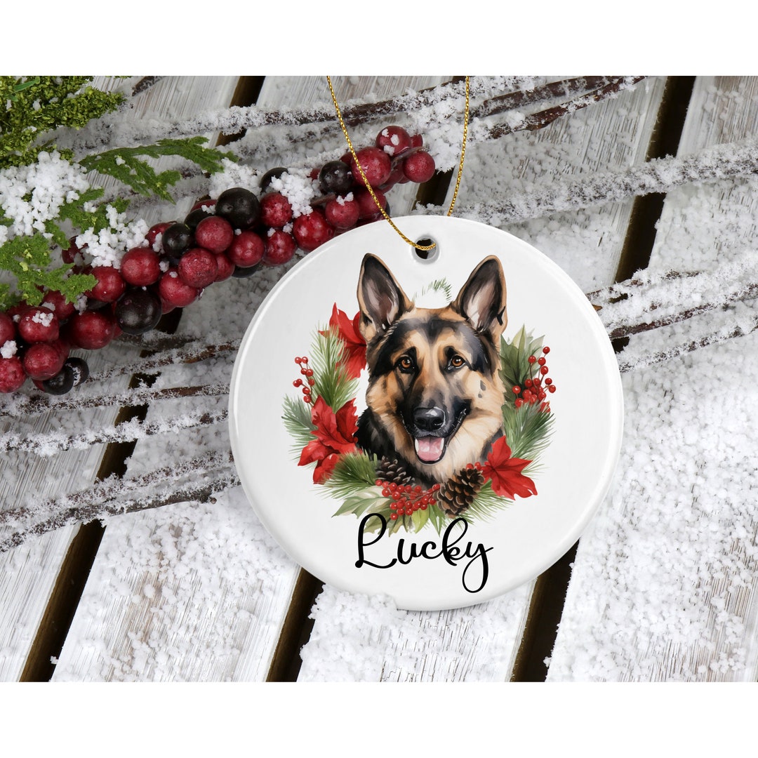 German Shepherd Christmas Tree Bauble Ornament, Ceramic Hanging ...