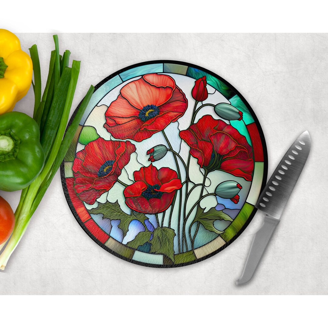 Red Poppy Chopping Board, Faux Stained Glass, Tableware Decor ...