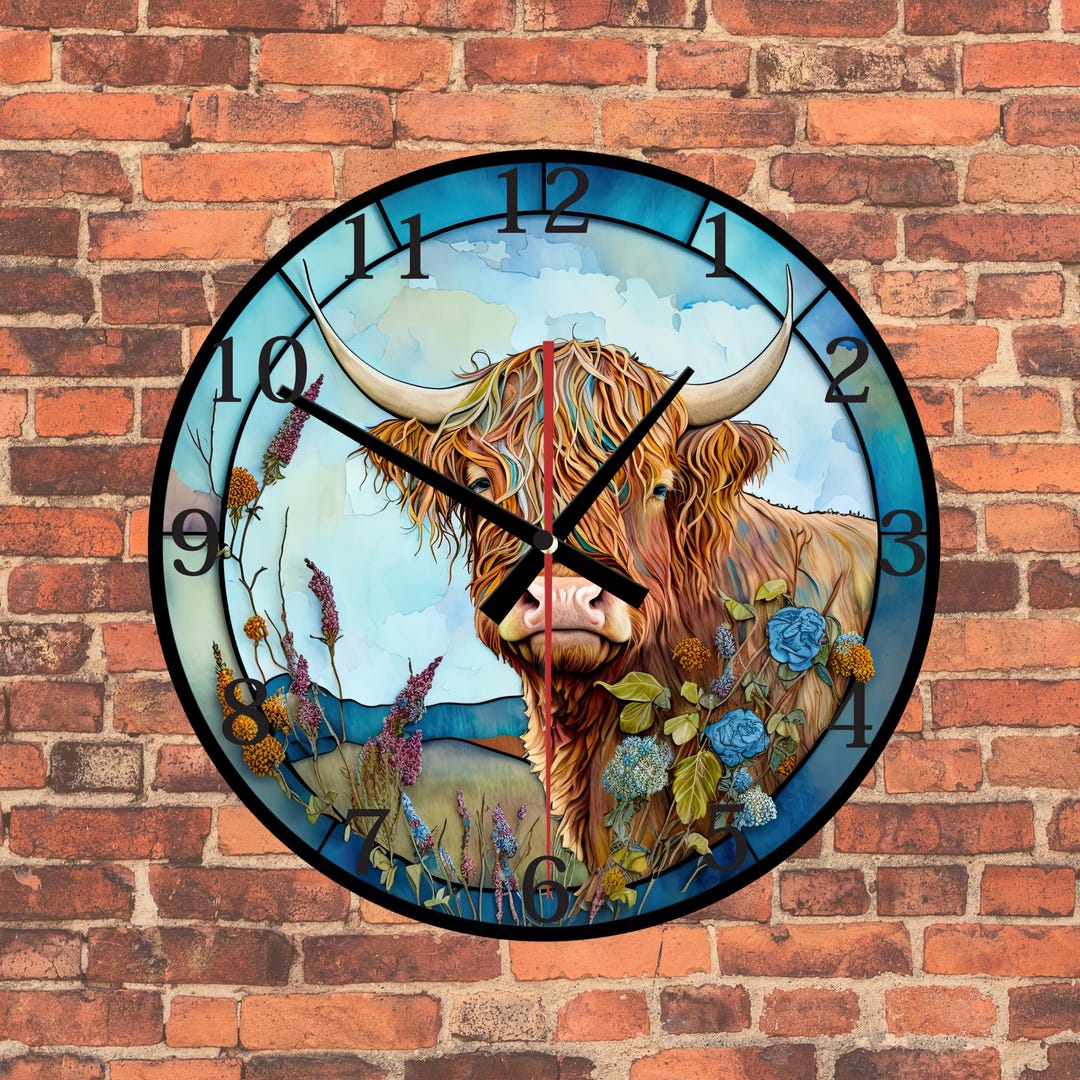 Highland Cow Clock: Faux Stained Glass Farmhouse Decor - Etsy
