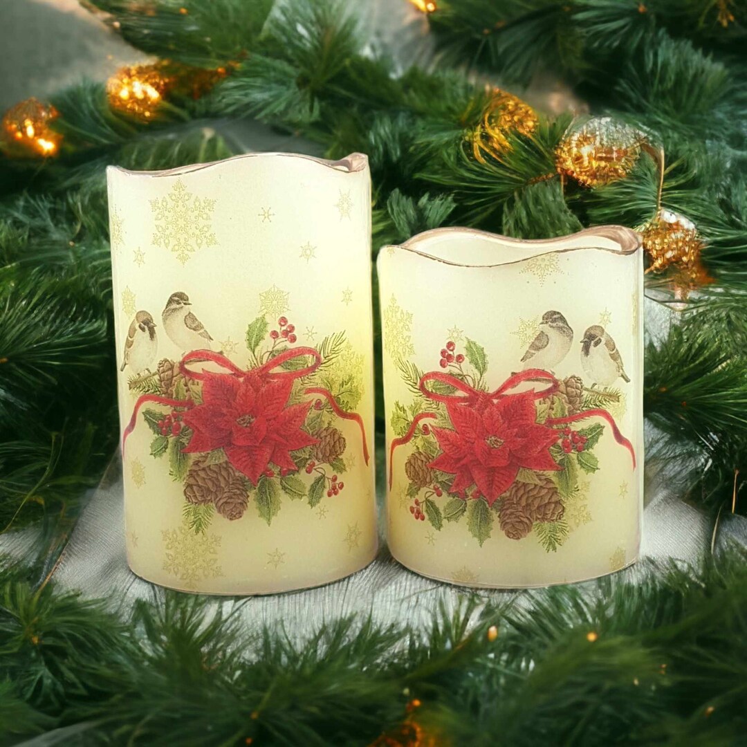 Christmas Set of Flameless LED Pillar Candles, Robins Flickering ...