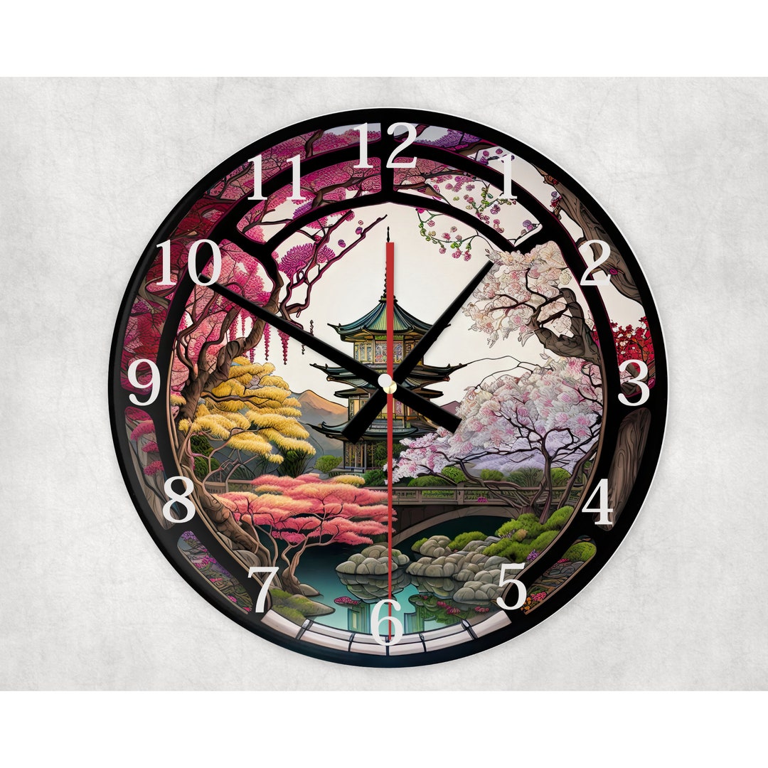 Japanese Pagoda Glass Wall Clock, Wall Decor,faux Stained Glass ...