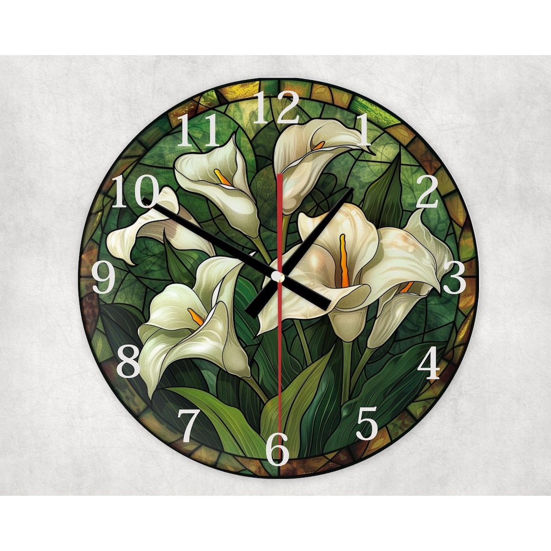 White Flower Glass Wall Clock: Floral Home Decor (20cm 30cm) - Etsy