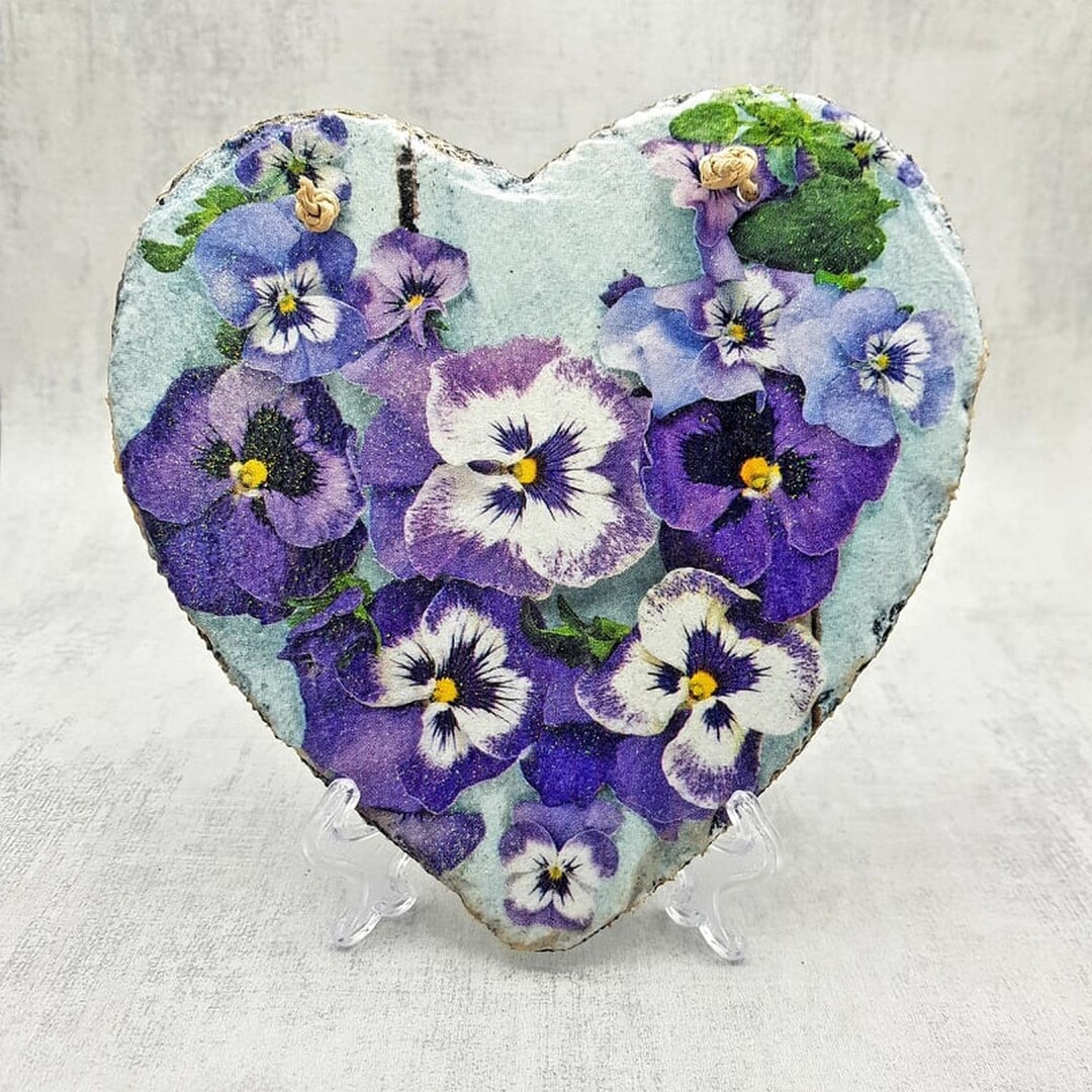 Floral Slate Heart, Pansies and Daisies Hanging Wall Decor, Indoor, Garden and Outdoor Decor ...