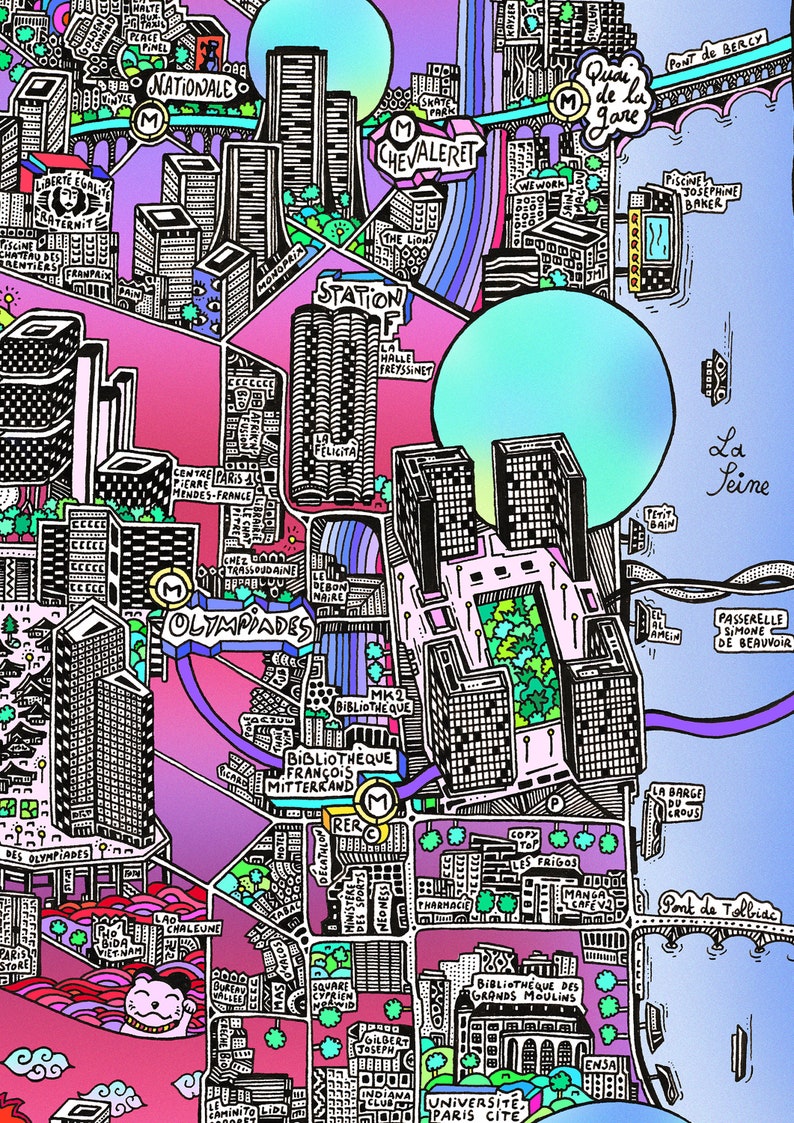 Affiche de PARIS 13 arrondissement Map of Paris 13th - Etsy France