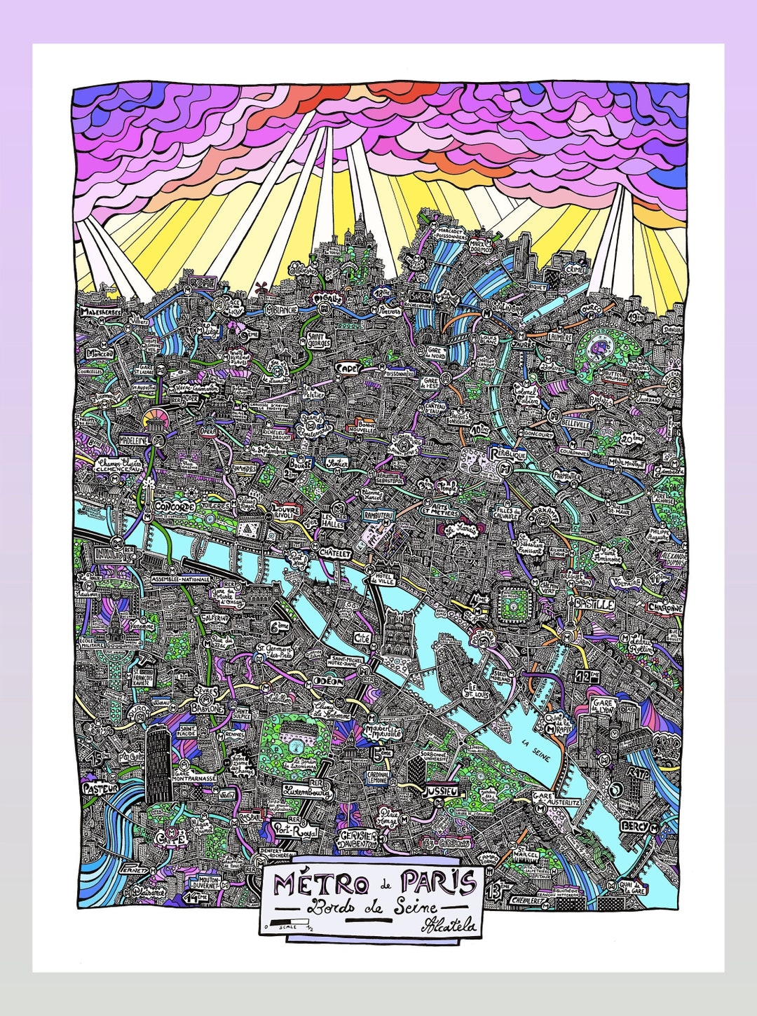 Large Format Paris Poster - Hand Drawn Cartography - Map of Paris - Etsy