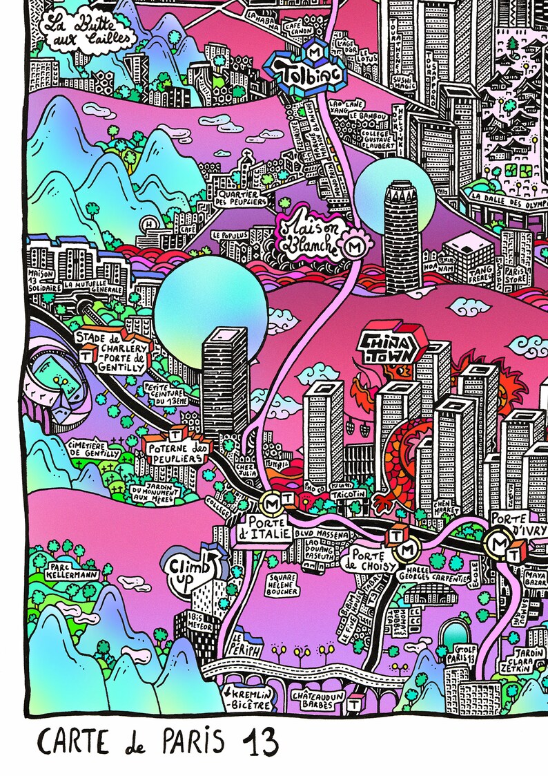 Affiche de PARIS 13 arrondissement Map of Paris 13th - Etsy France