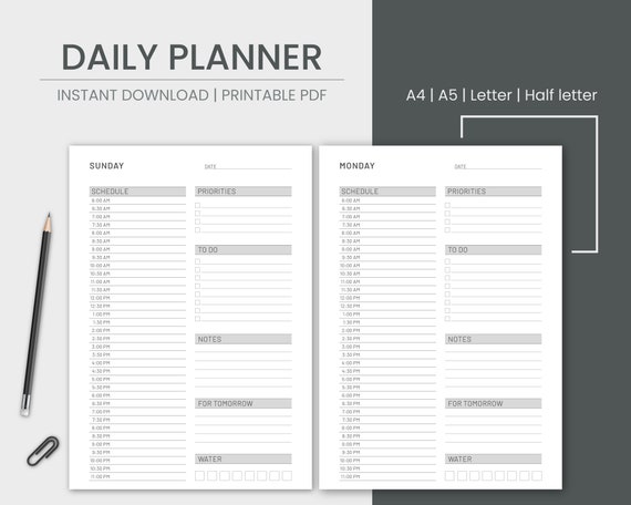 7 Day Planner Printable Daily to Do List Daily Schedule - Etsy