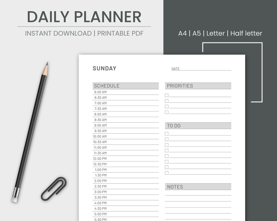 7 Day Planner Printable, Daily to Do List, Daily Schedule, Instant ...