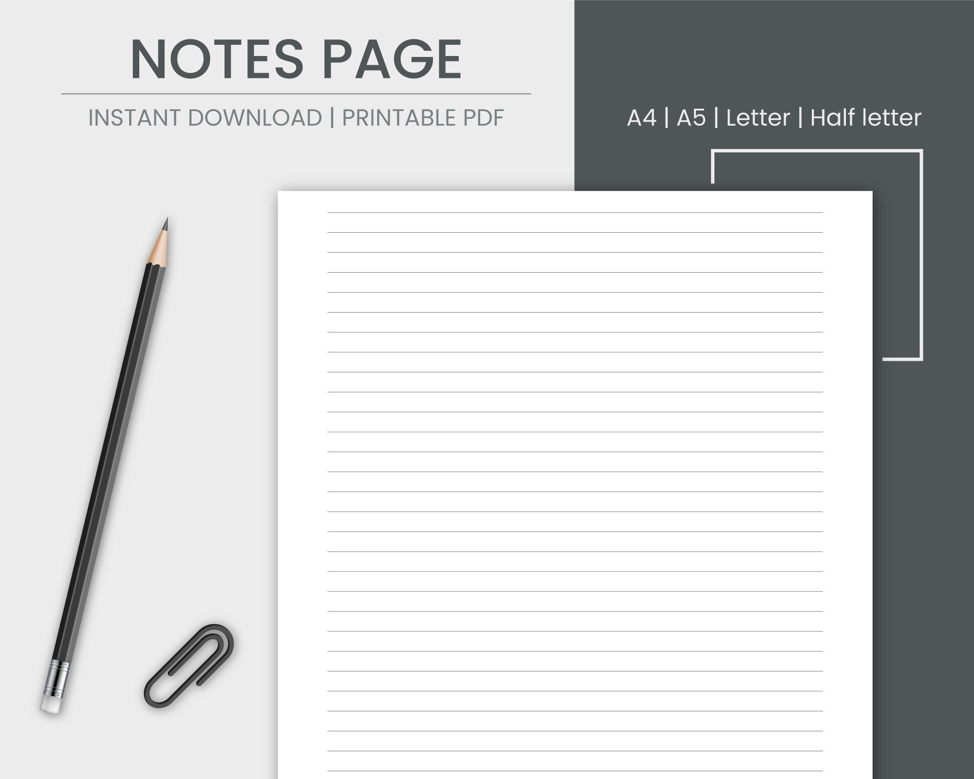 Notes Pages Printable, Writing Paper, Blank Notes, Lined and Dated ...