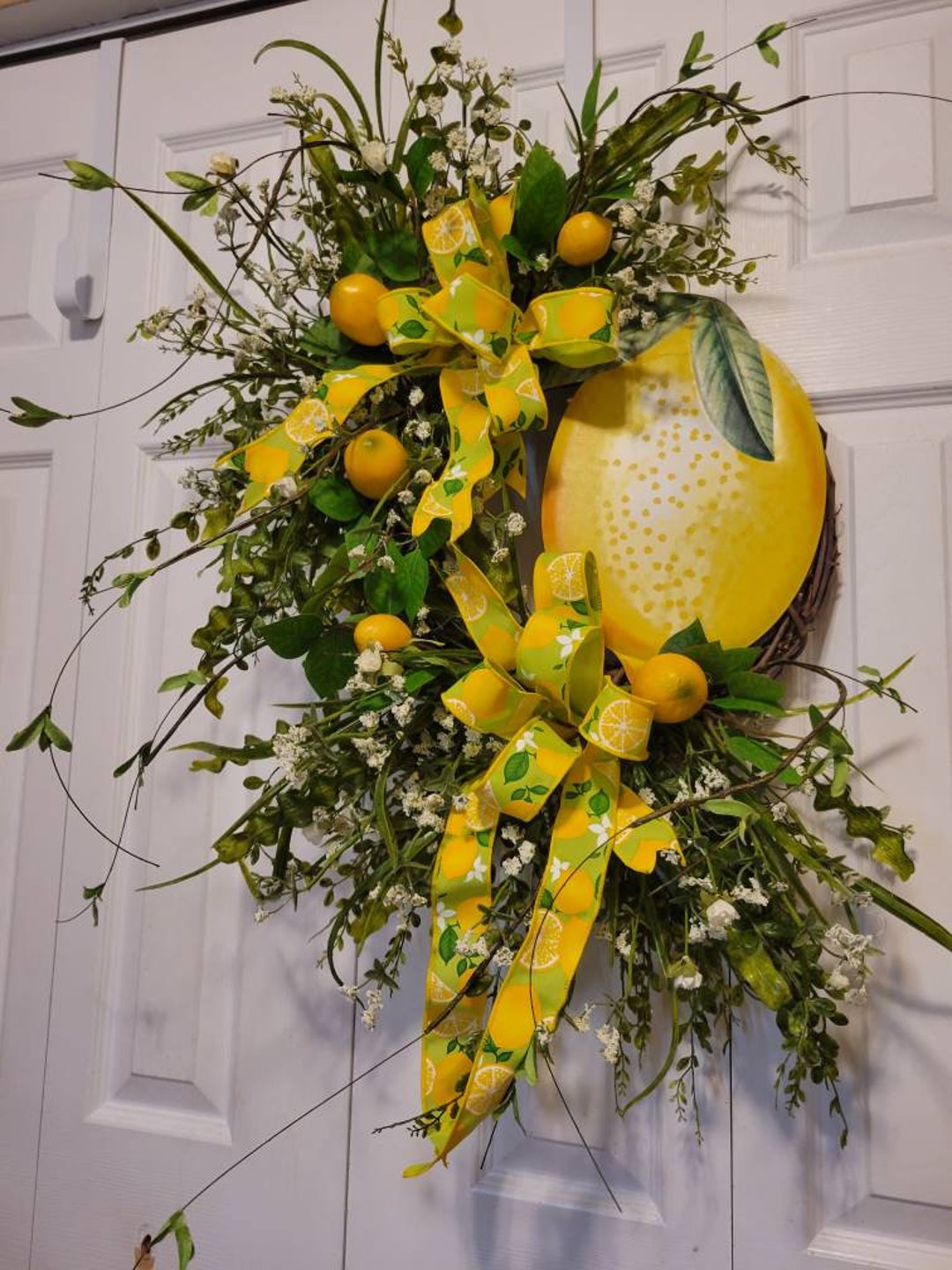 Yellow Lemon Front Door Wreath Realistic Looking Fruit Decor, Indoor ...