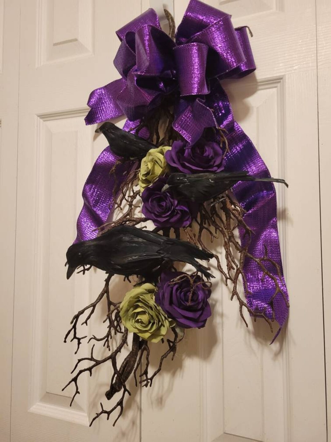 Spooky Halloween Swag for Front Door, Eerie Ravens and Roses Door Decor ...