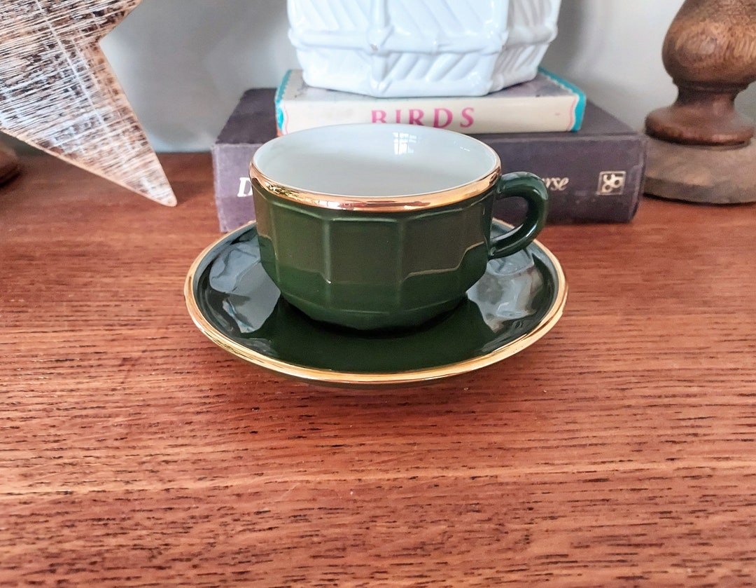 Vintage Apilco Cup and Saucer. Small Cup 145ml. French Green and Gold ...