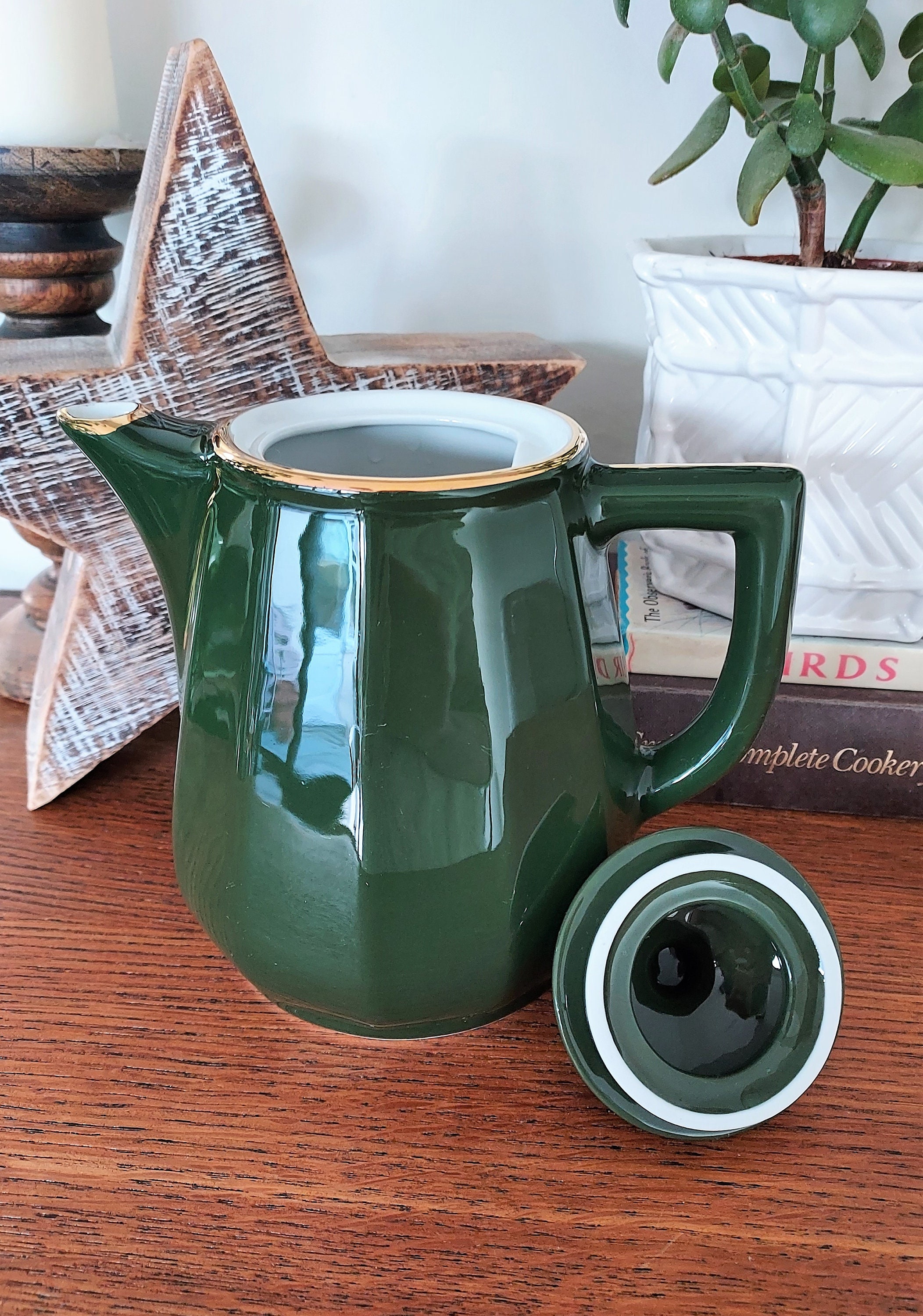 Vintage Apilco Coffee Pot. French Green and Gold Porcelain. - Etsy