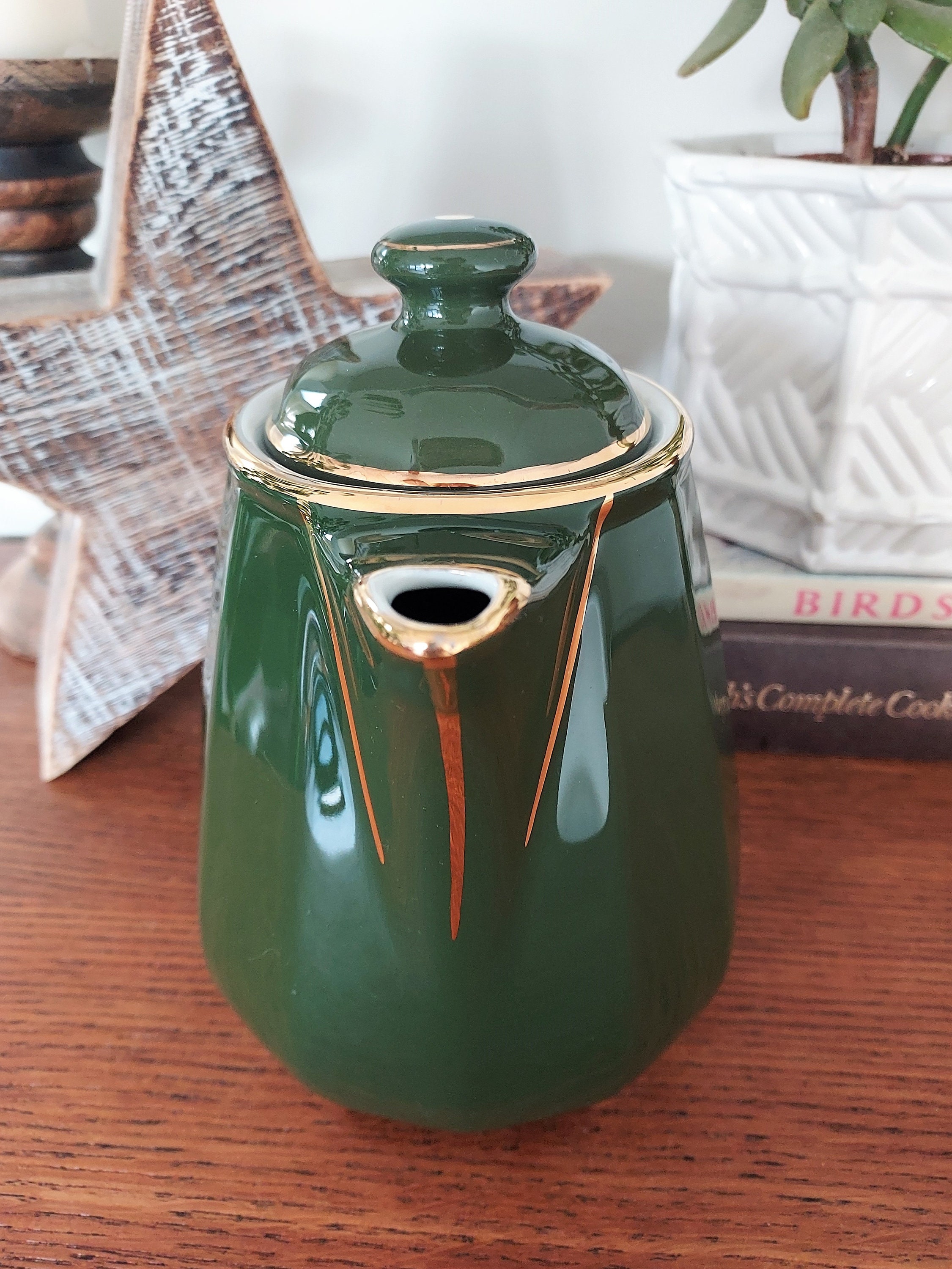 Vintage Apilco Coffee Pot. French Green and Gold Porcelain. - Etsy