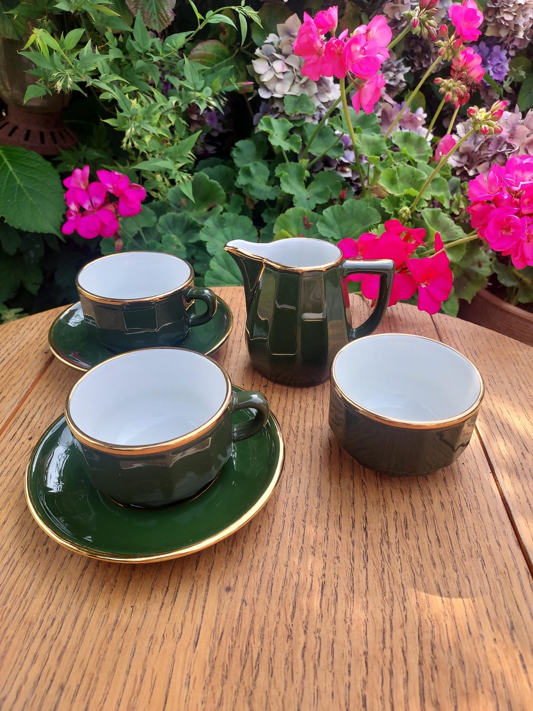 Vintage Apilco Set. 2 Cups & Saucers, Creamer Plus Sugar Bowl. French ...