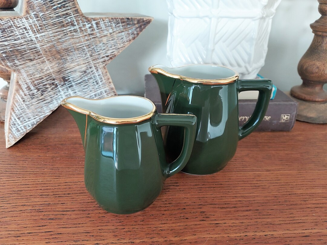 Vintage Authentic Apilco Creamer Milk Jugs. 2 Sizes. French Green/gold ...