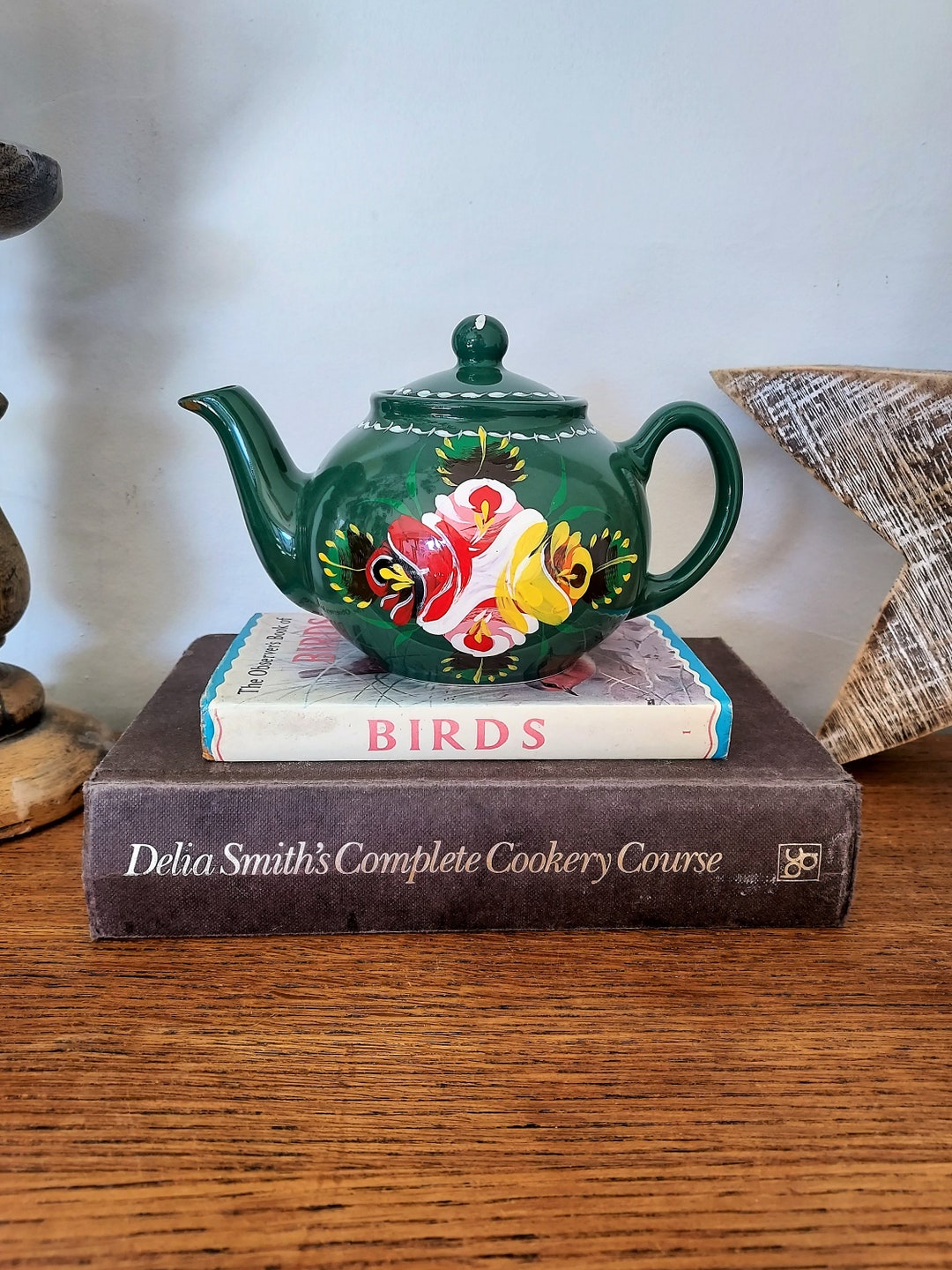 Small Vintage Hand Painted Teapot. Green Floral Canal Ware Teapot ...