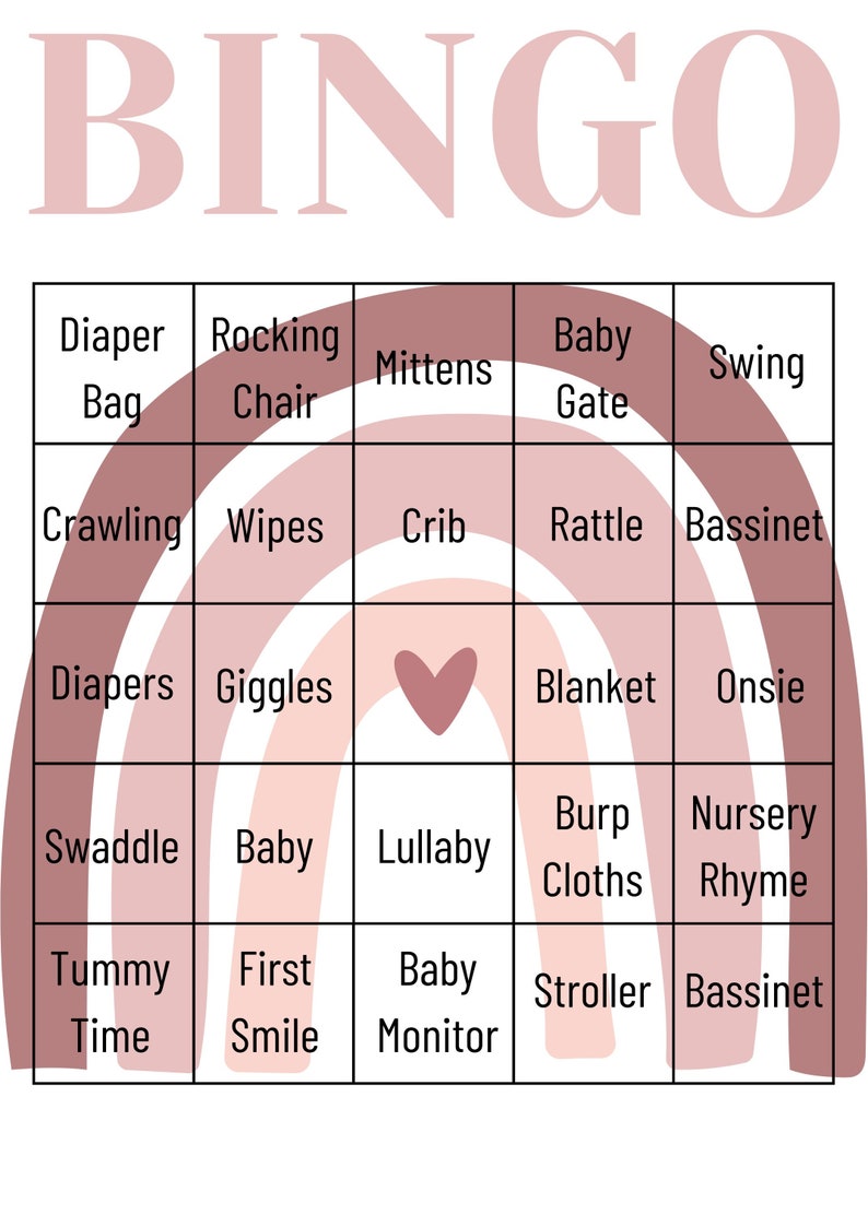 Printable Rainbow Baby Shower Bingo Cards/ Rose Gold Glitter/ Baby Girl ...