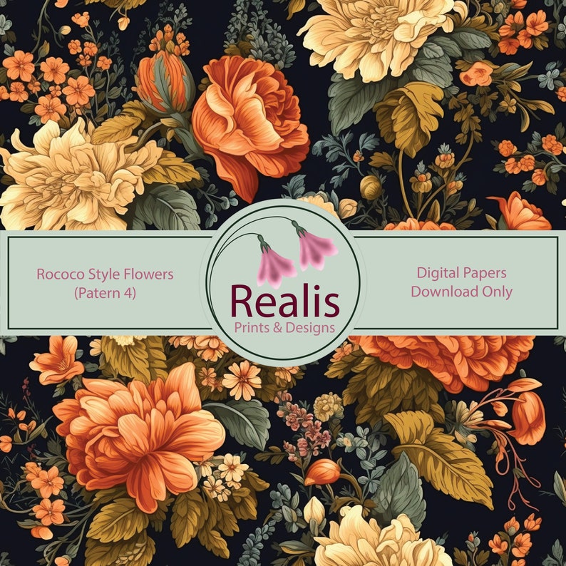 Rococo Style Flowers- Seamless Pattern- Digital Papers - Etsy