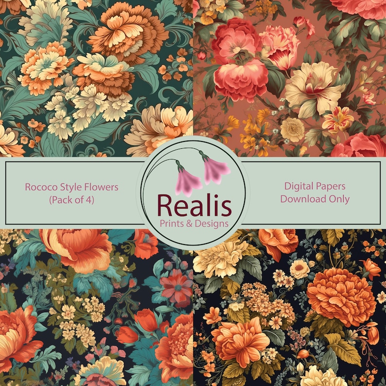 Rococo Style Flowers- Seamless Pattern- Digital Papers - Etsy