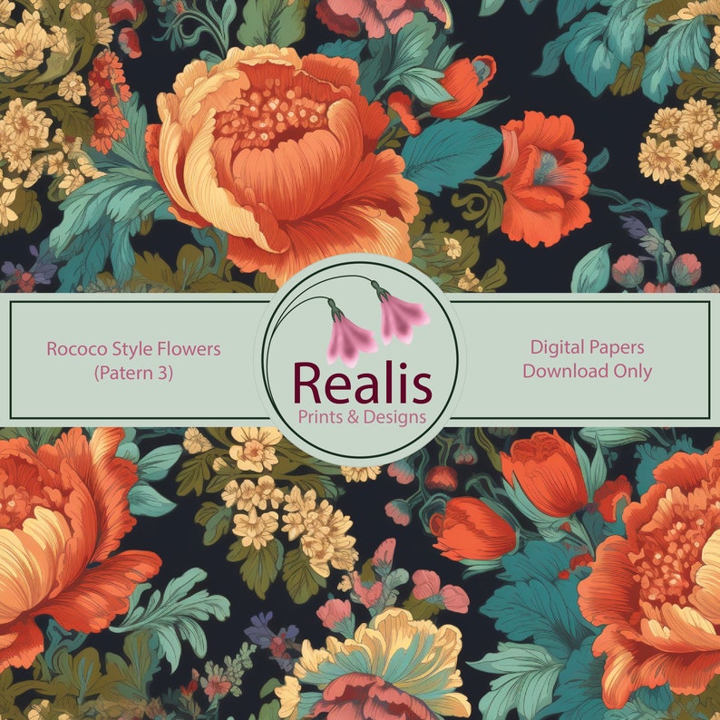 Rococo Style Flowers- Seamless Pattern- Digital Papers - Etsy