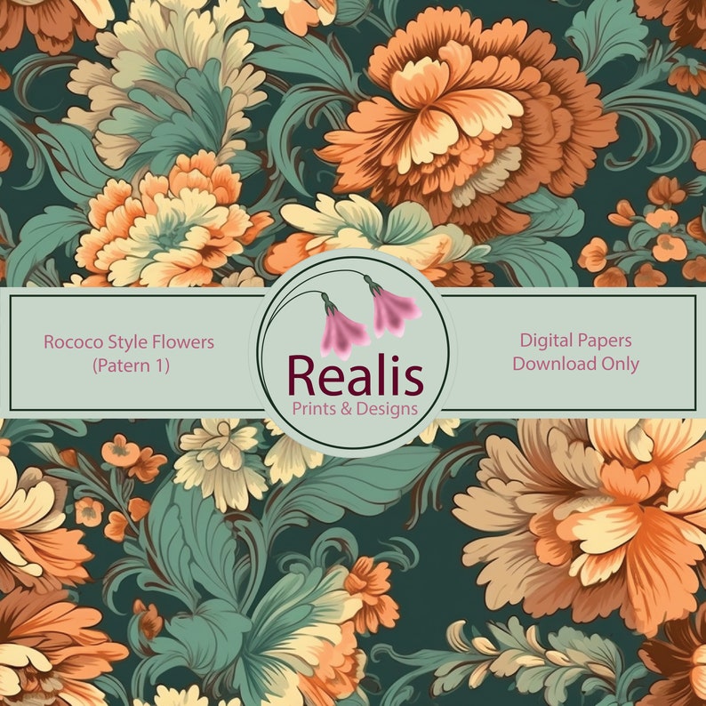 Rococo Style Flowers- Seamless Pattern- Digital Papers - Etsy
