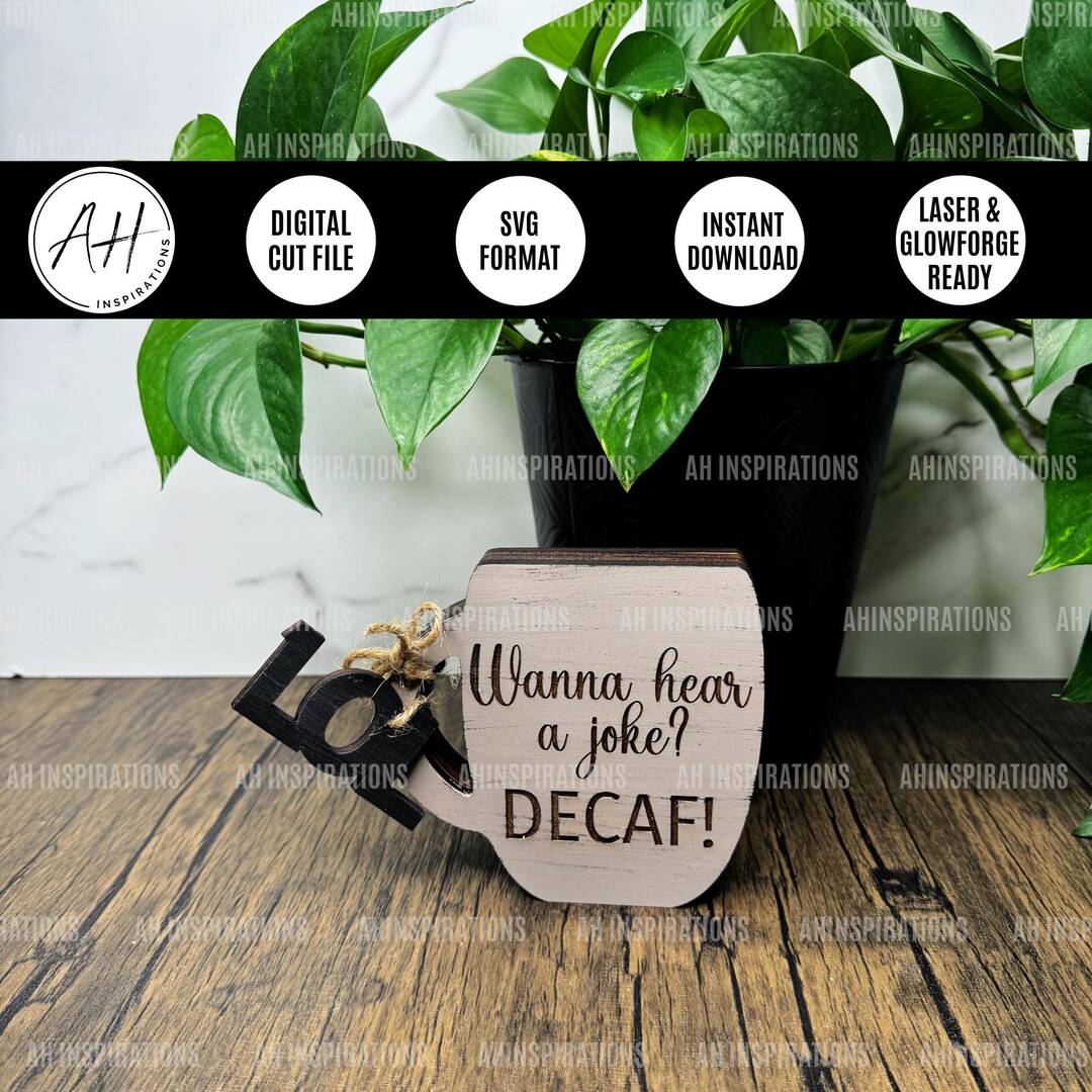 Funny Coffee Bar Decaf Joke Mug Decor, Tiered Tray Sitter, Word ...