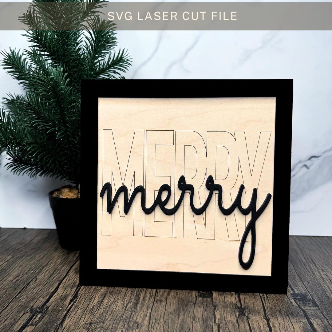 Merry Christmas Tree Holiday Frame Tabletop Decor Laser Cut File ...