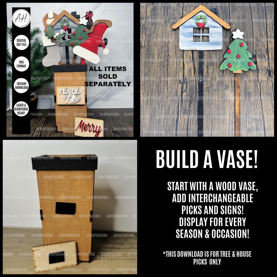 Christmas Tree Santa's House Centerpiece Picks, Winter Vase Display ...