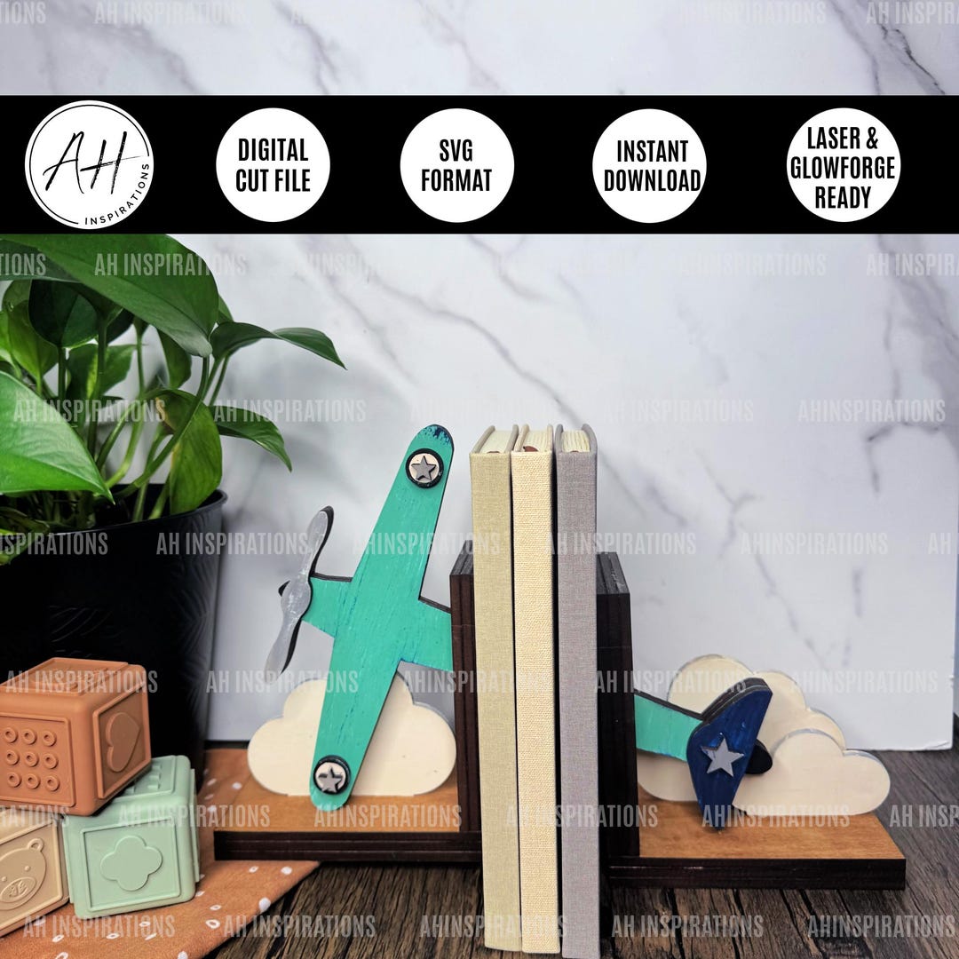 Kids Airplane Bookends, Children's Plane Decor, Boy Plane Nursery ...