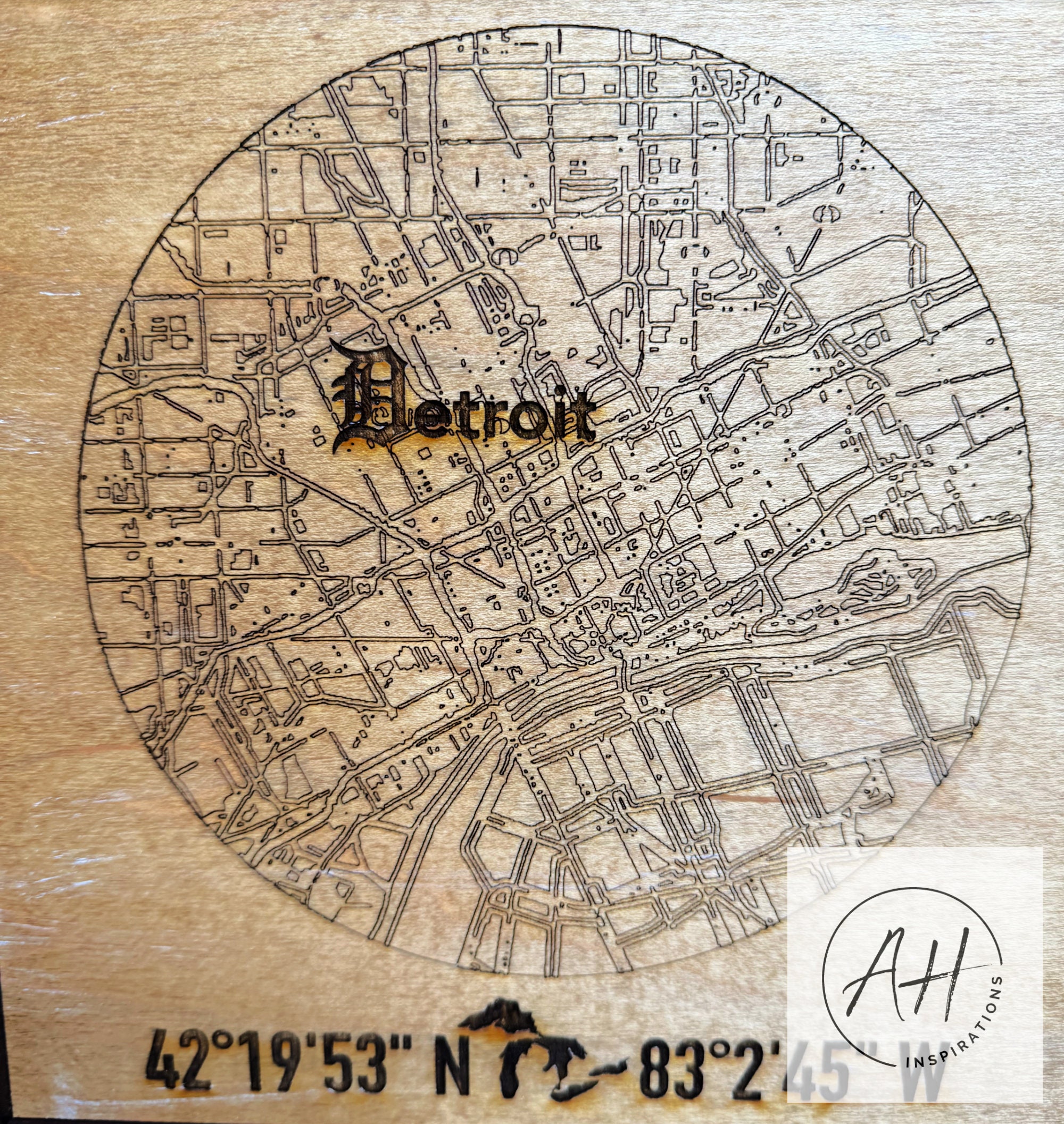 Detroit Map Frame Michigan Road Sign Glowforge City Laser SVG Pure ...