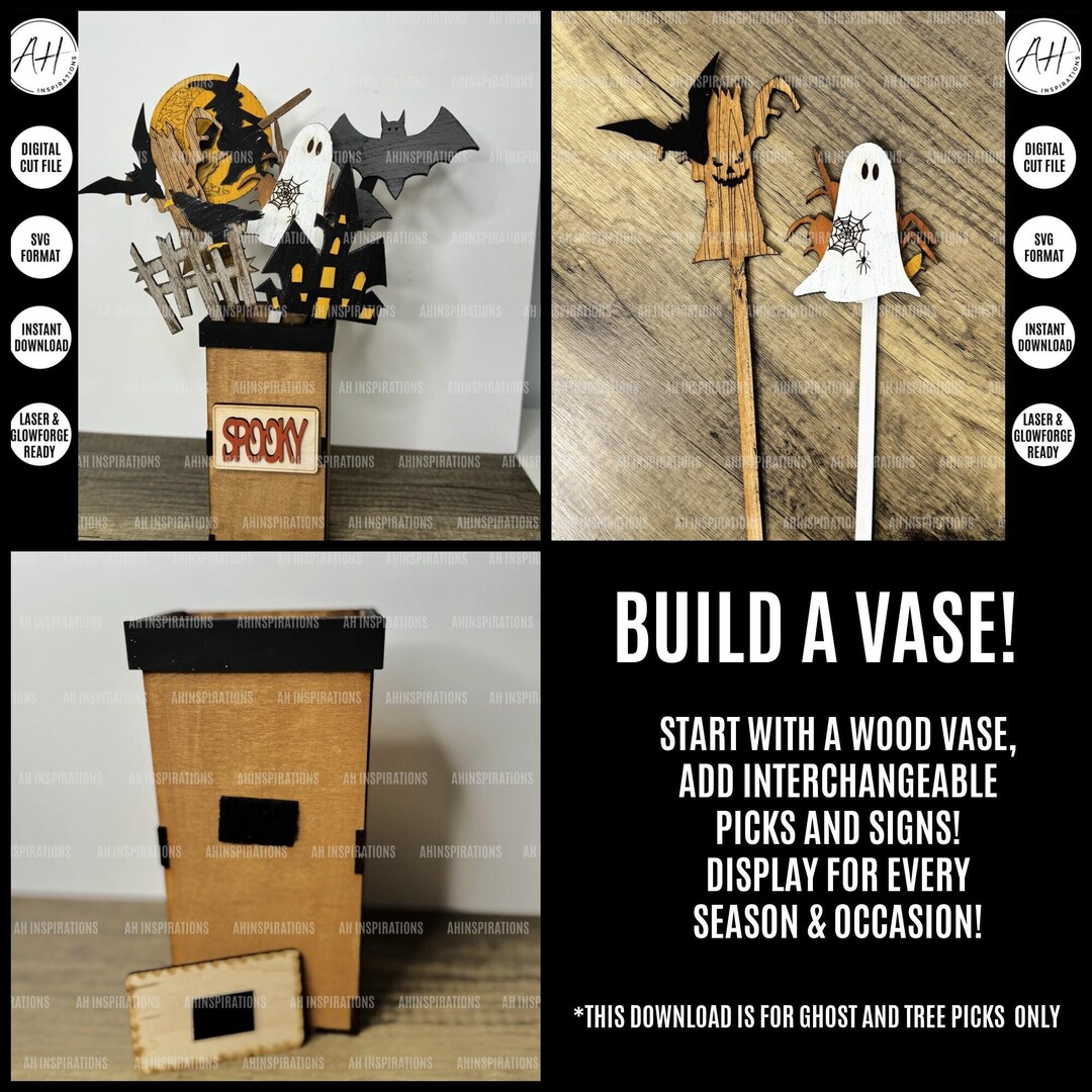 Halloween Ghost Tree Floral Pick Decor, Glowforge Laser SVG Cut File ...