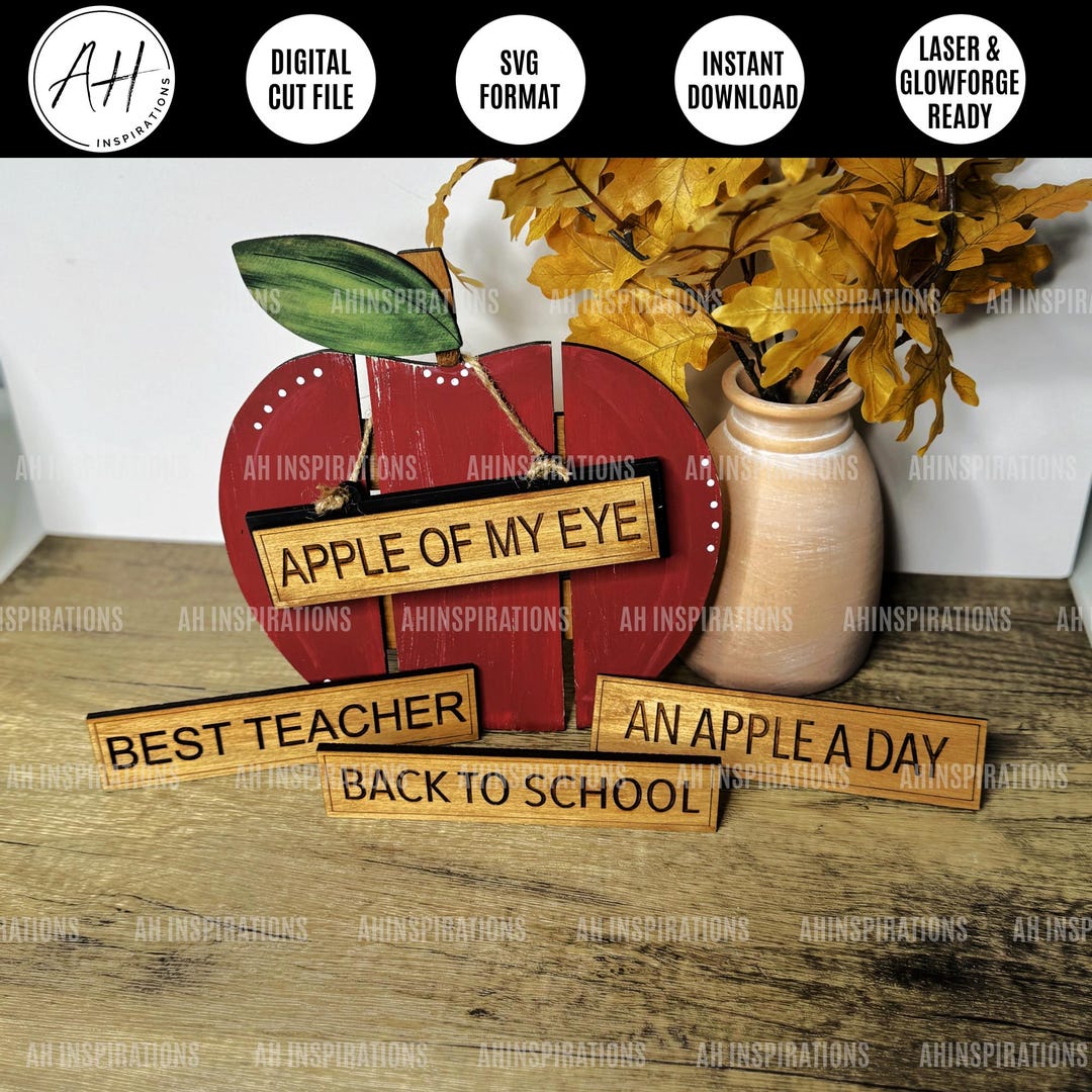 Interchangeable Back to School Apple Teacher Classroom Tabletop Sitter ...