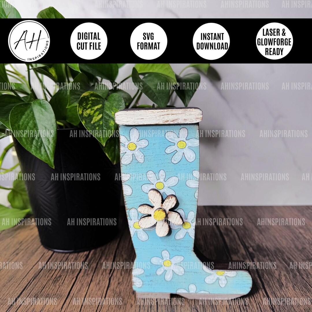 Spring Rain Boot Sitter, Rainy Day Tiered Tray Decor, Tabletop Daisy ...