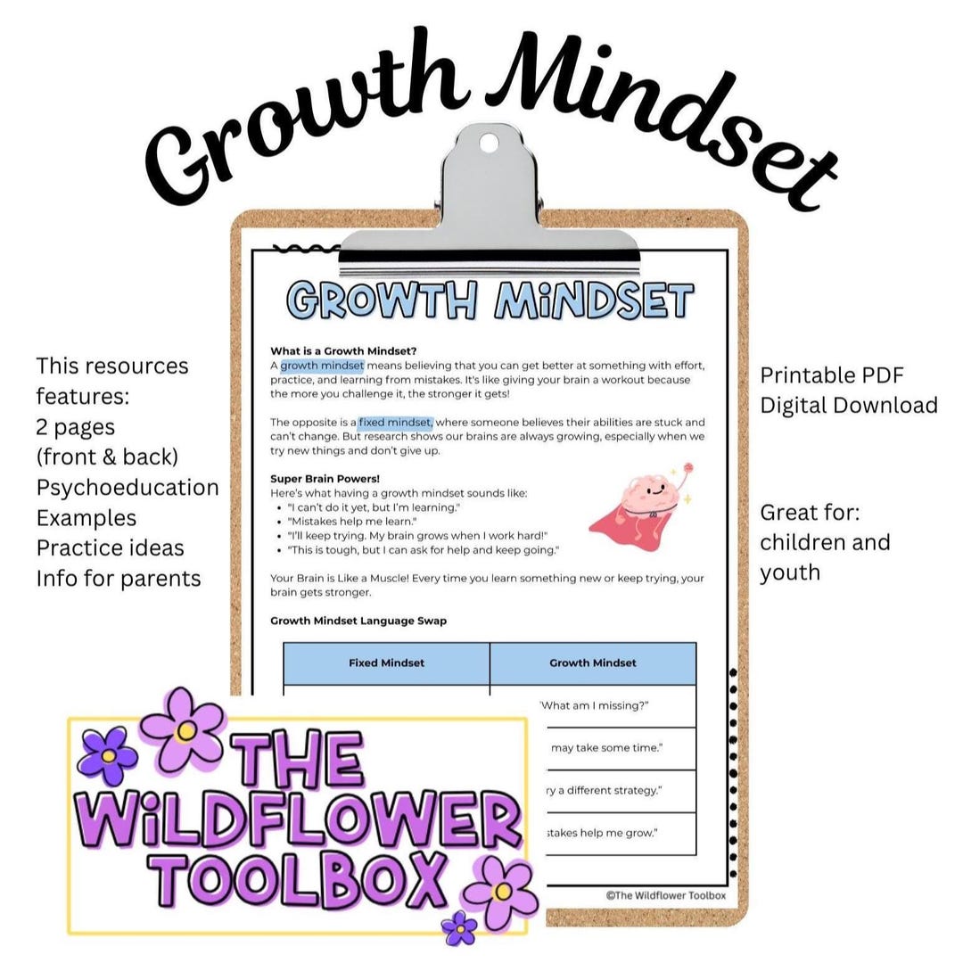 Growth Mindset Handout for Kids | Printable PDF | Digital Download Only ...