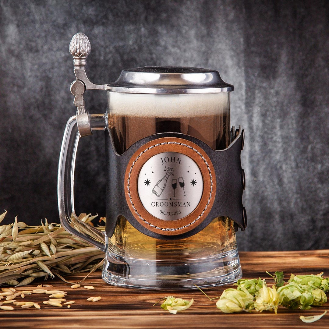 Custom Engraved Glass Beer Stein With Metal Lid, Groomsman Gift, Best ...