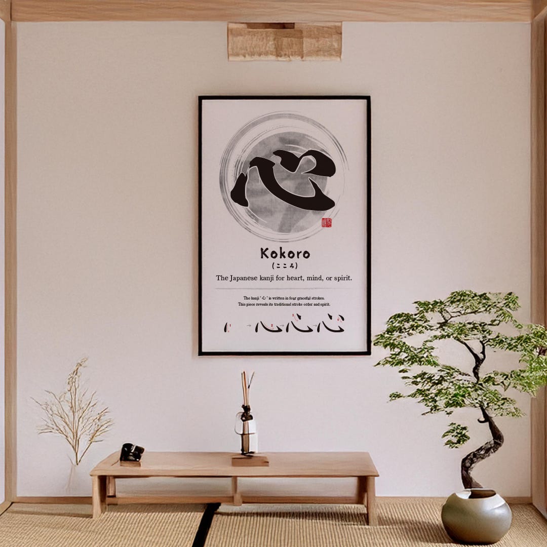 Framed "kokoro" Kanji Poster – Museum-quality Wall Art museum-quality ...