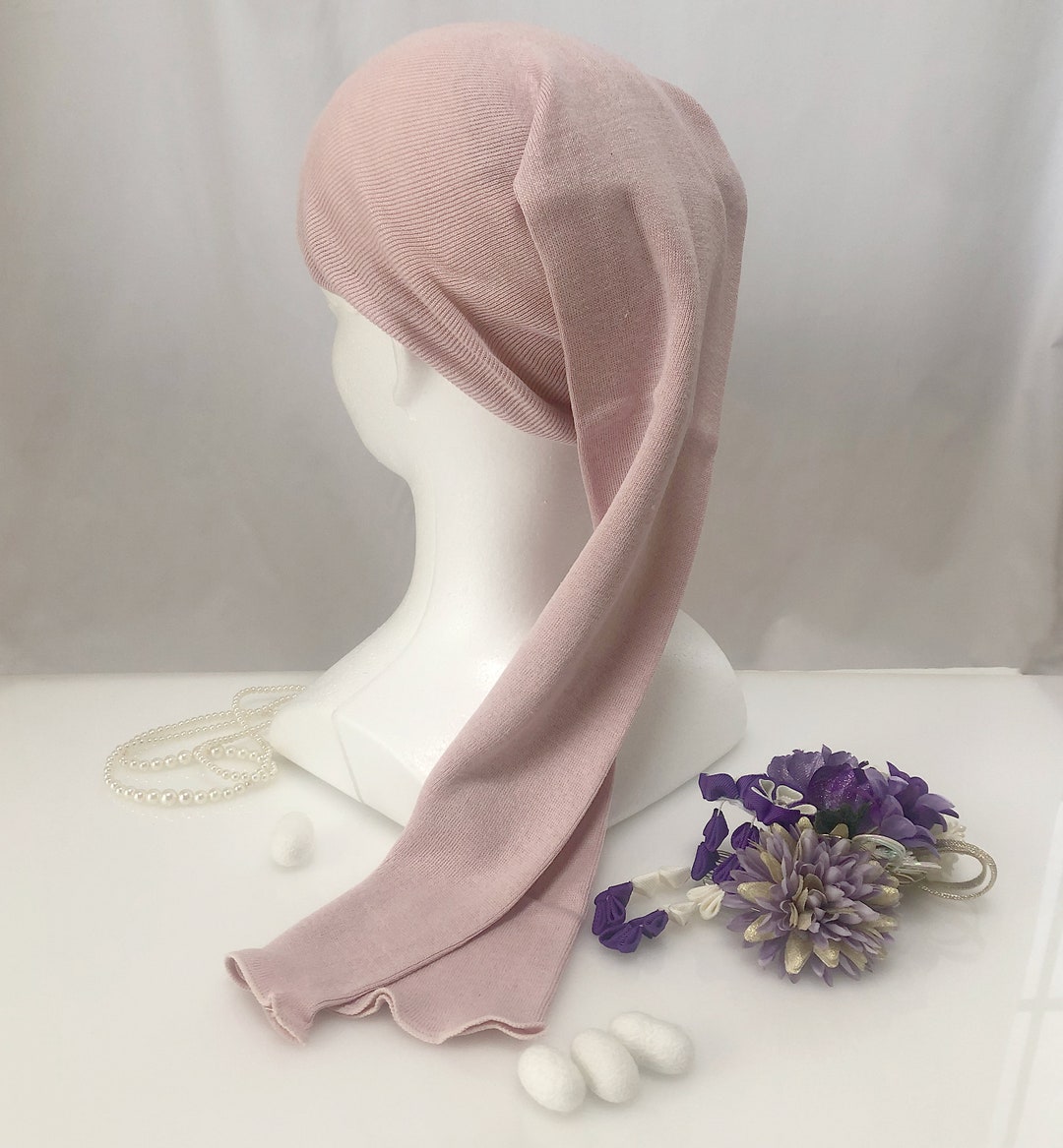 Silk Night Tube Cap Pink From Silk Yarn Shop 100% Silk, Long Type | for ...