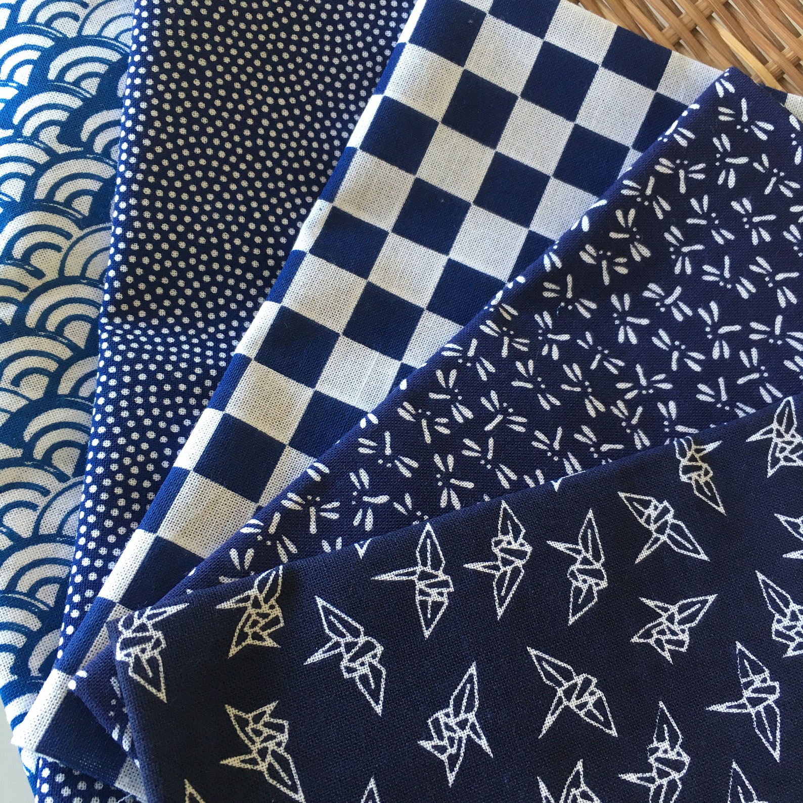 Japanese Tenugui Towel Set of 5 Traditional Blue Pattern Set - Etsy
