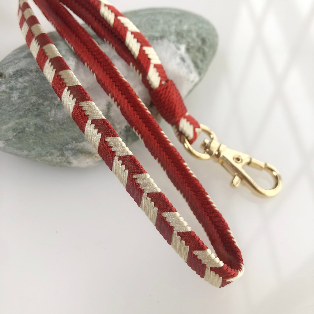 Authentic Silk Kumihimo Neck Strap With Arrowhead Pattern and Metal Fittings #1 Dark Red /made ...