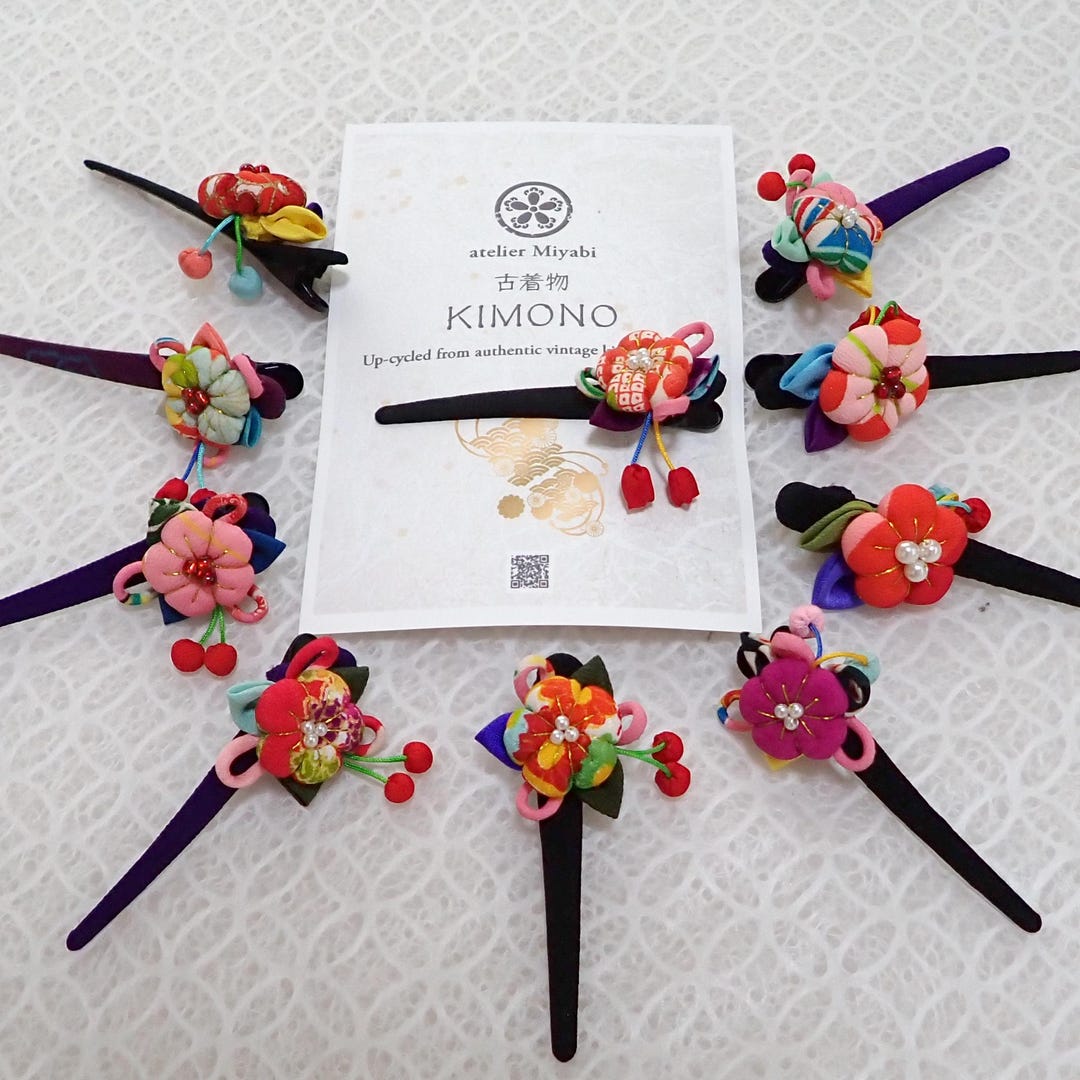 Silk Plum Kanzashi Hair Clip Made From Vintage Japanese Kimono FABRIC ...
