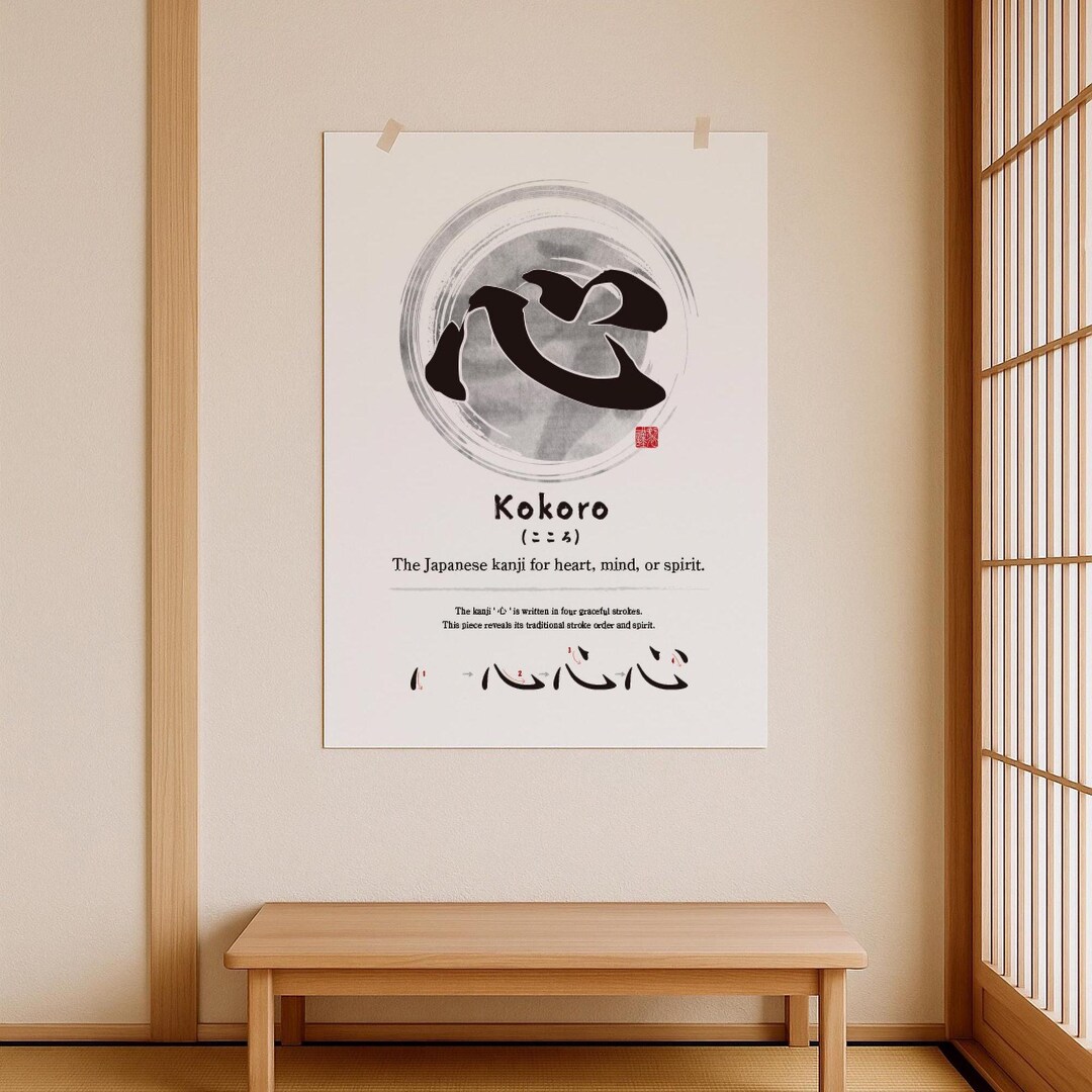 Heart Mind Spirit Poster – Kokoro Japanese Kanji Poster – A2 Zen Wall ...