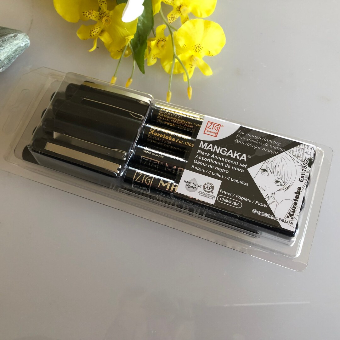 Kuretake ZIG MANGAKA Black 8-piece Set, Manga Line Drawing Pen /for ...