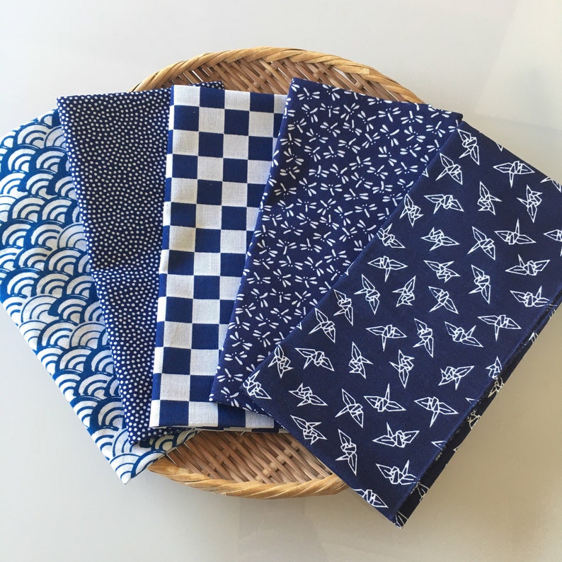 Japanese Tenugui Towel Set of 5 Traditional Blue Pattern Set - Etsy
