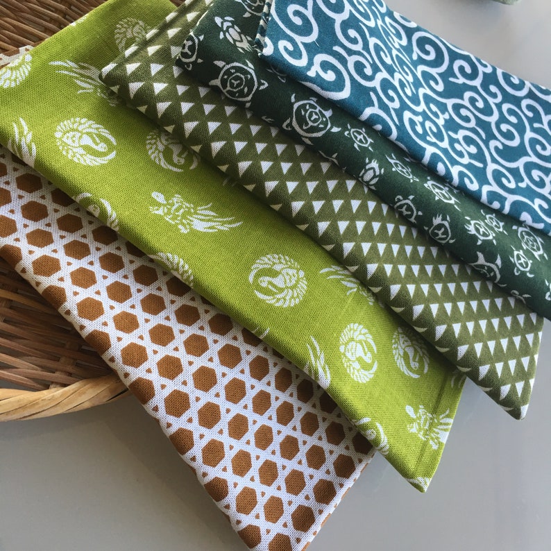 Japanese Tenugui Towel Set of 5 Traditional Pattern Green Set /cotton ...