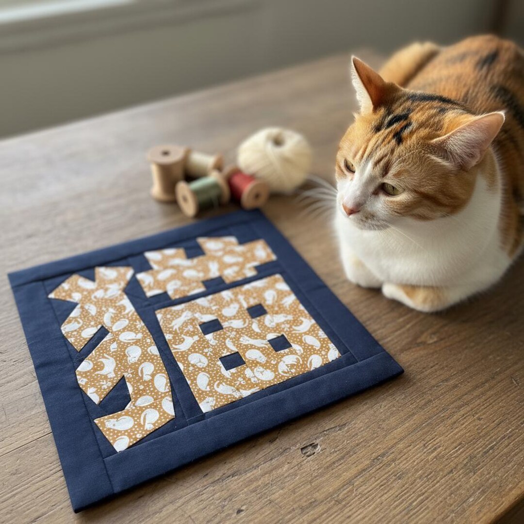 Kanji Cat Quilt Block – Japanese FPP Pattern PDF – “neko” Lucky Cat ...