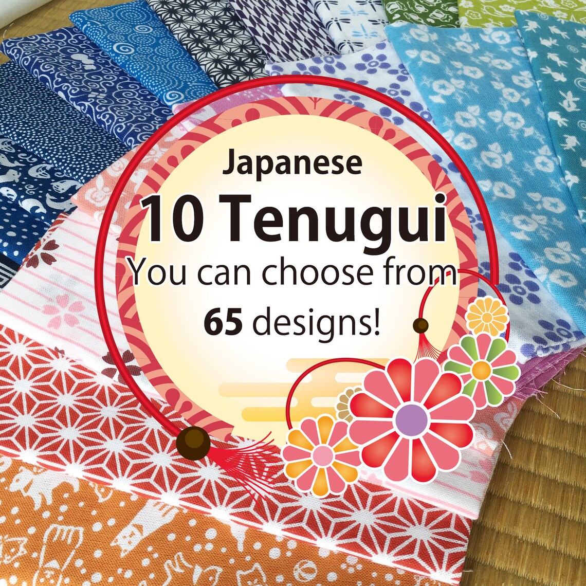 Tenugui towel 10 pcs choose from 65 designs /Cotton 100% / | Etsy