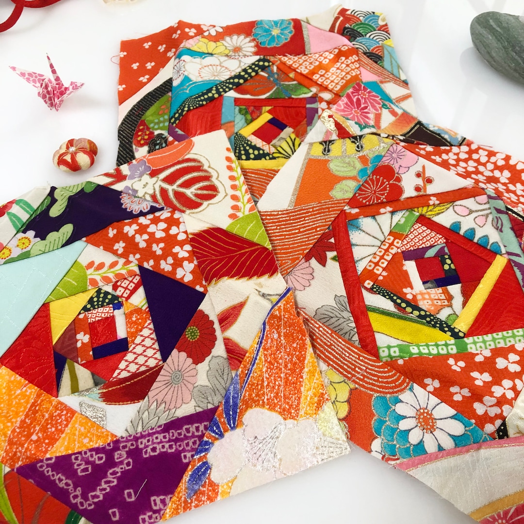 Vintage Kimono Patchwork Blocks 1pc 20x20cm Silk / Kimono Upcycled Old ...